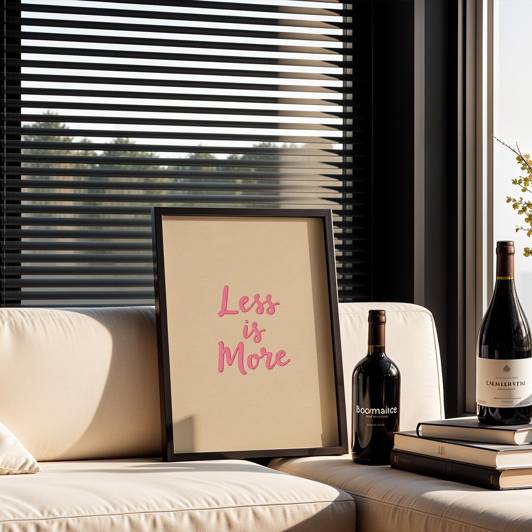 Less is More Typography Wall Art Poster With Pink Lettering, Minimal ...
