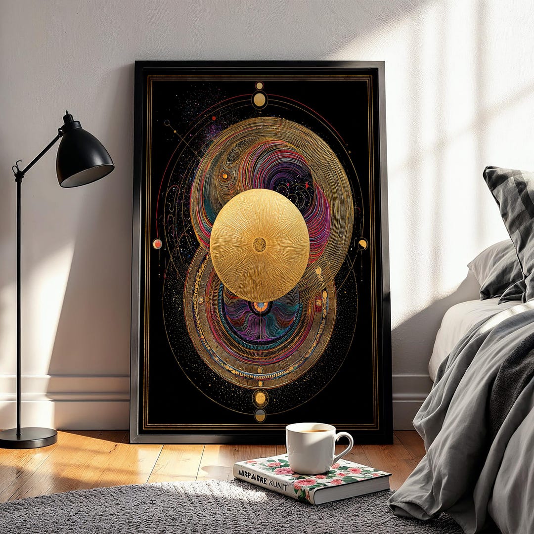 Celestial Orb Poster, Cosmic Gold Print, Space Wall Art, Abstract ...