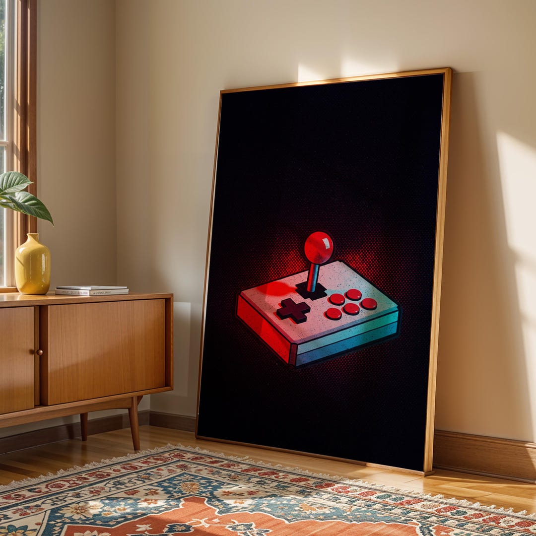 Retro Arcade Joystick Poster, Gamer Wall Art, Minimal Gaming Controller ...