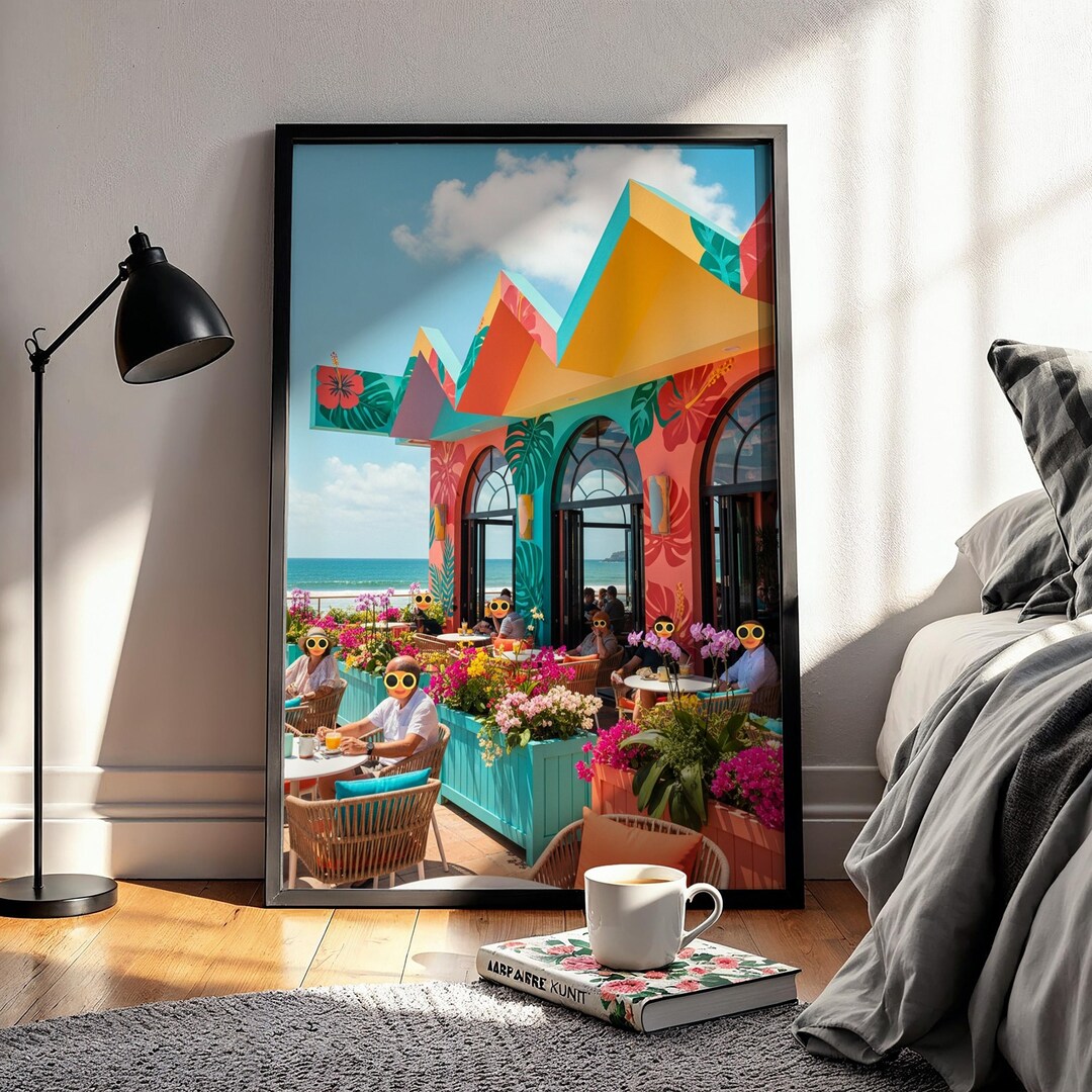 Tropical Cafe Print, Ocean View Poster, Summer Wall Art, Coastal Decor ...
