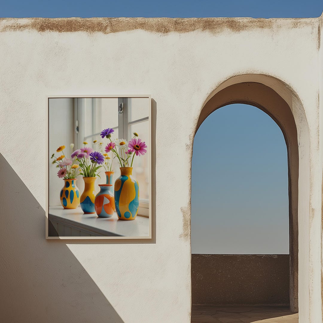 Colorful Vases Poster, Flower Vase Wall Art, Modern Home Decor, Vibrant ...