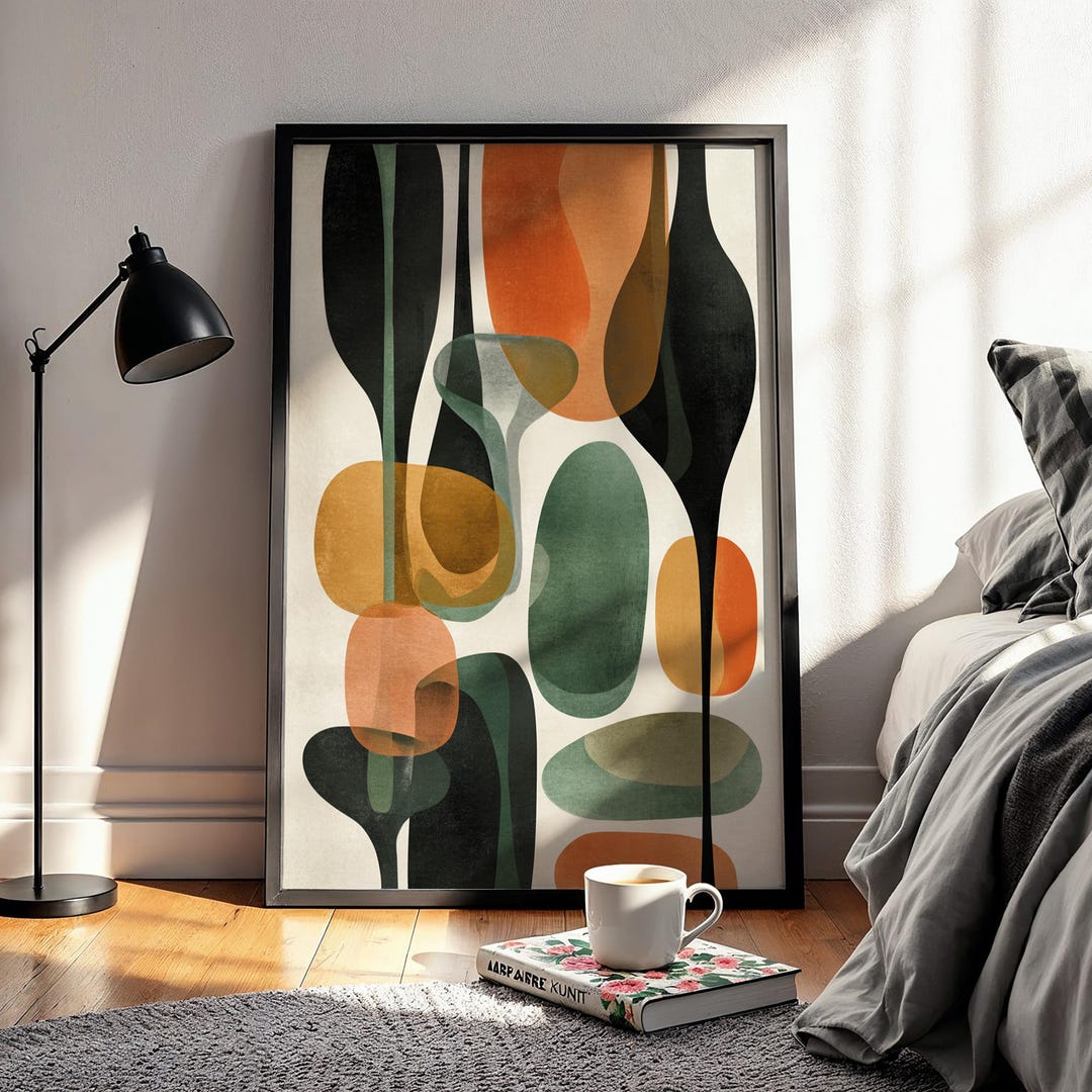 Modern Abstract Shapes Poster, Mid Century Style Organic Form Wall Art ...