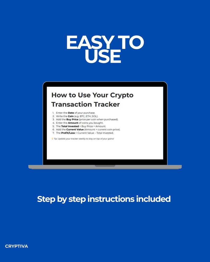 Crypto Transaction Tracker | Printable PDF | Digital Download | Simple ...