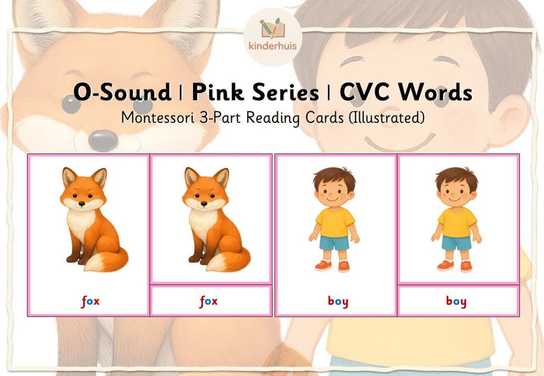 O-sound | Pink Series | CVC Words | Montessori 3-part Nomenclature ...