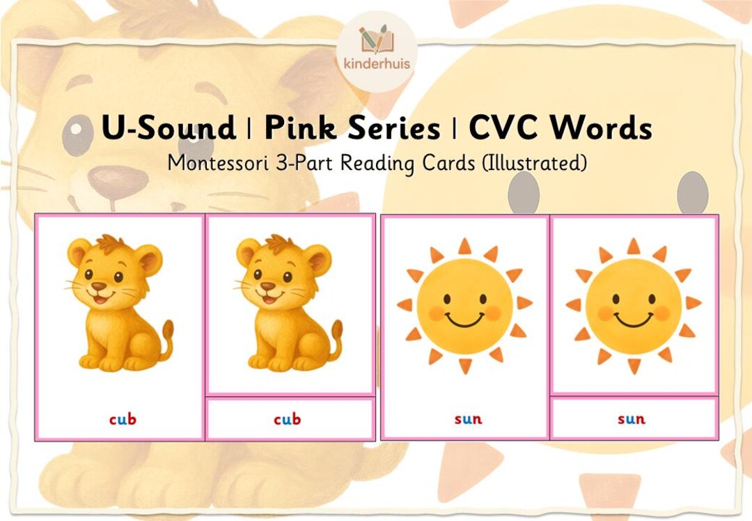 U-sound | Pink Series | CVC Words | Montessori 3-part Nomenclature ...