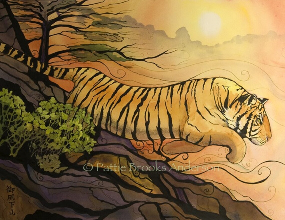 Tiger Rides the Wind Down the Mountain - Etsy