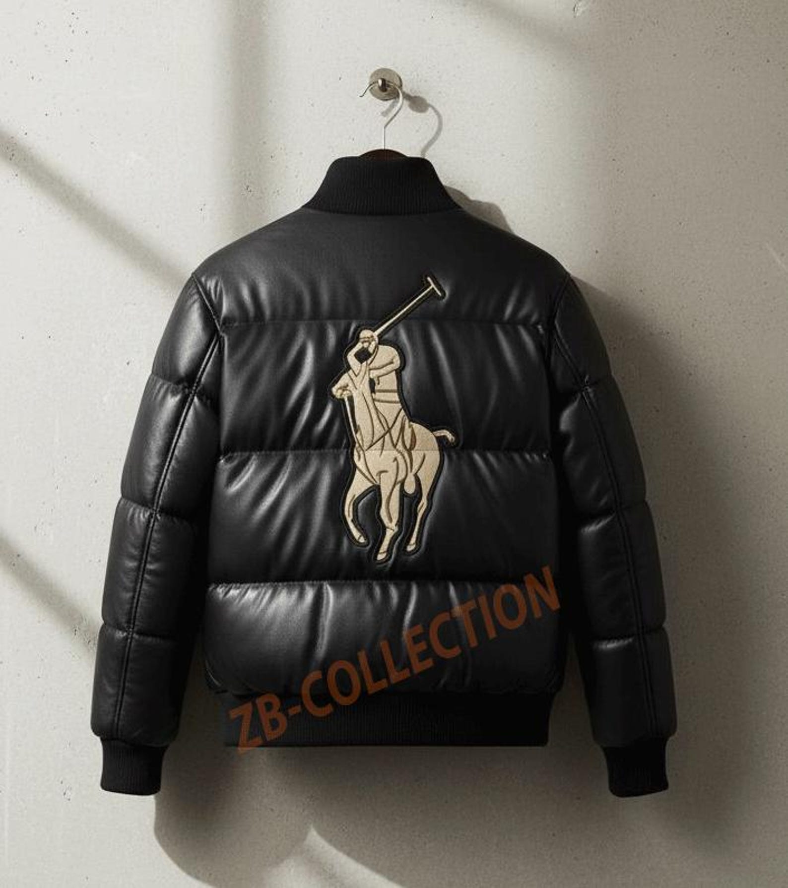 Custom Polo Ralph Lauren Men's Puffer Jacket, Genuine Sheepskin Black ...