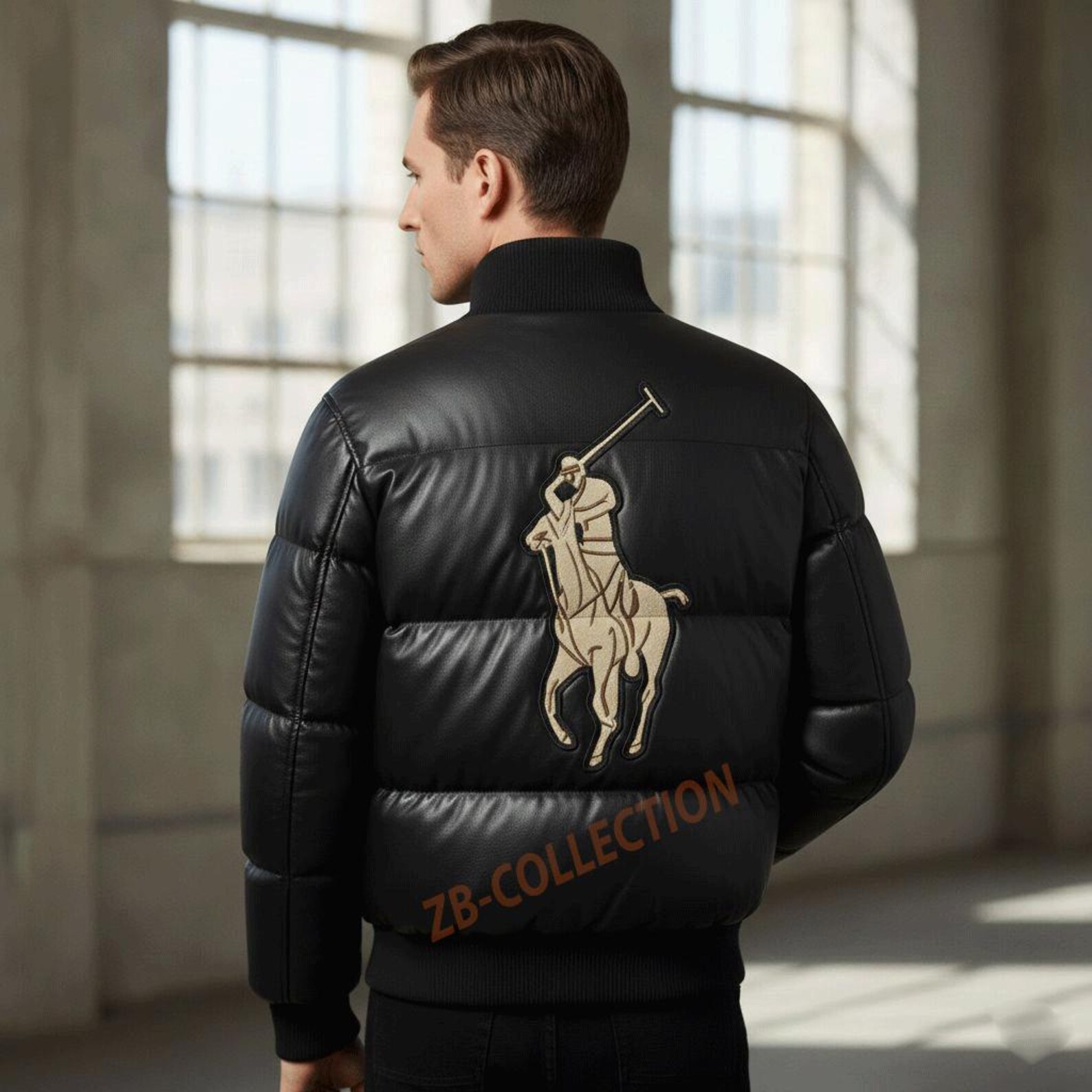 Custom Polo Ralph Lauren Men's Puffer Jacket, Genuine Sheepskin Black ...