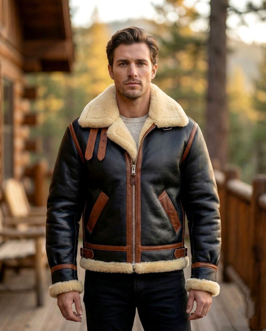 Men’s Winter Shearling Coat – Thick Fur Lined B3 Bomber Jacket - Etsy