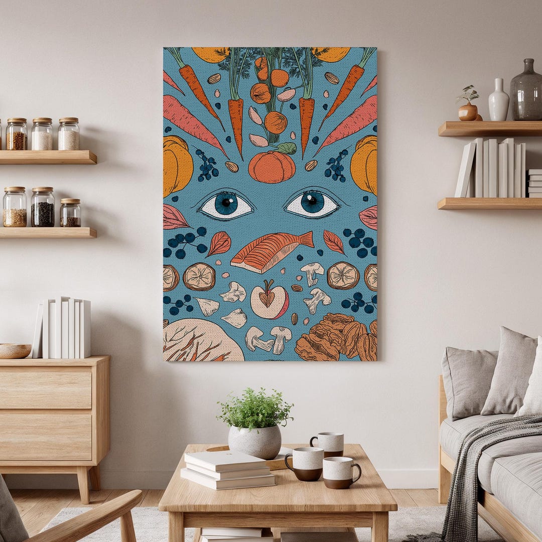 Healthy Food Art Print, Whimsical Nutrition Wall Decor, Eye Symbolism ...