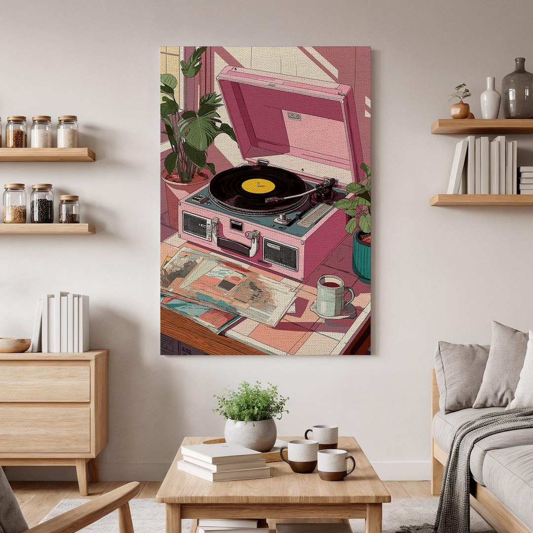 Vintage Record Player Canvas Wall Art, Retro Music Canvas, Cozy ...