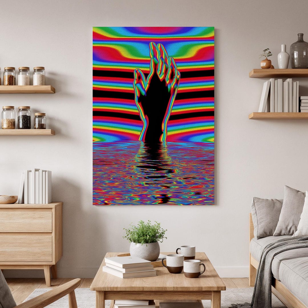 Psychedelic Hand Wall Art, Trippy Canvas Canvas Art, Colorful Hand in ...