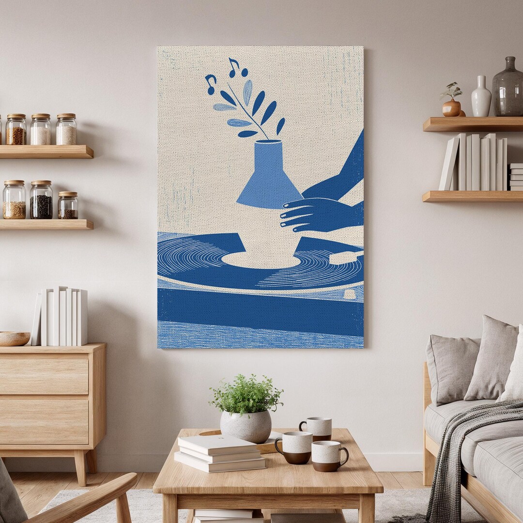 Blue Pottery Canvas Wall Art, Modern Minimalist Vase Canvas, Abstract ...