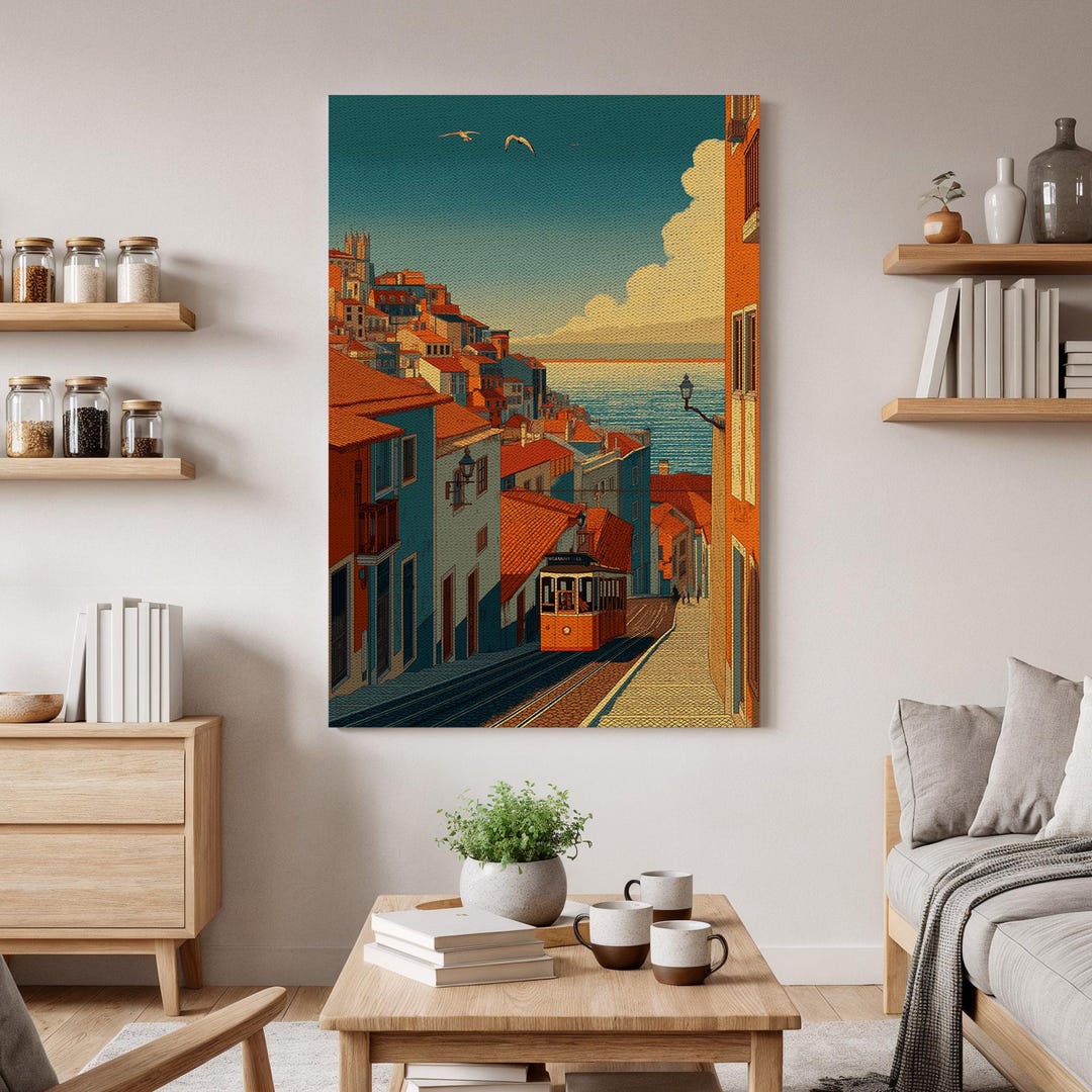 Lisbon Tram Wall Art, Portugal Vintage Travel Print, Retro Cityscape ...