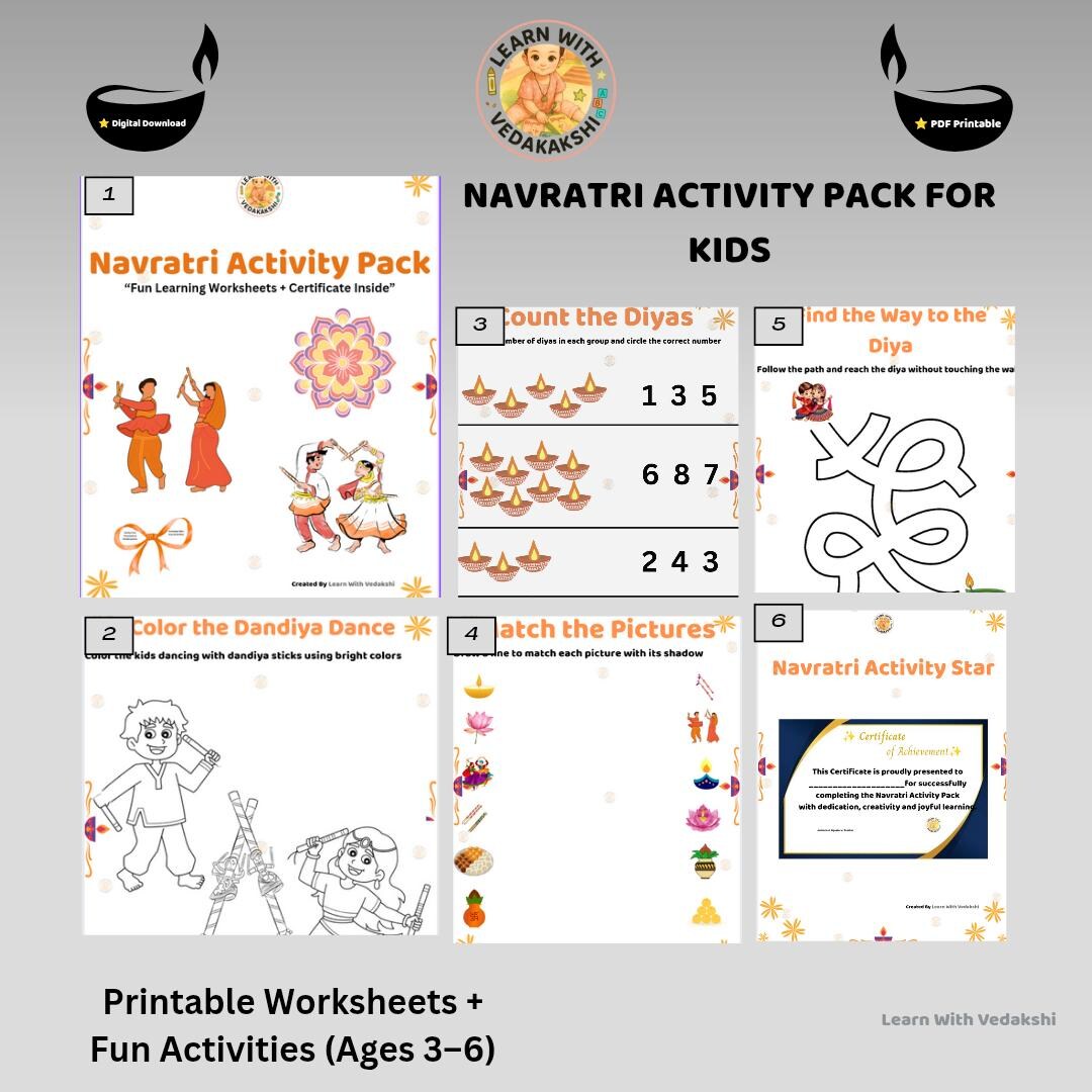 Navratri Activity Pack for Kids: 20 Printable Worksheets (PDF Download ...