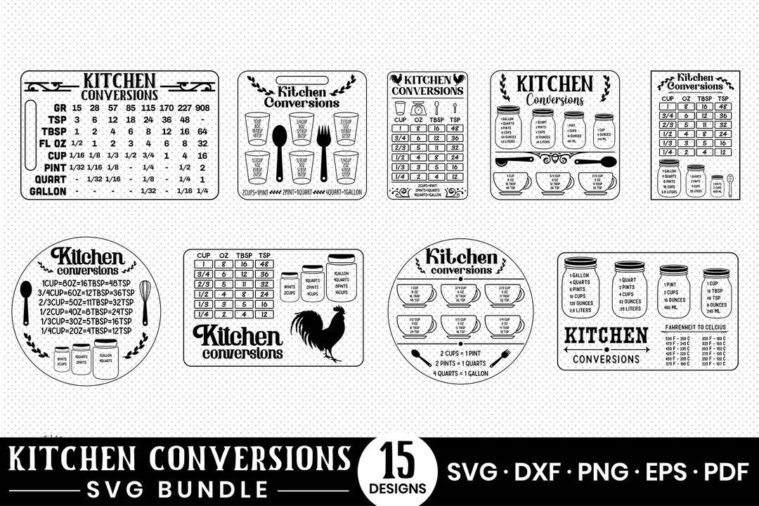 Kitchen Conversion Chart SVG Bundle: Measurements Cheat Sheet Designs ...