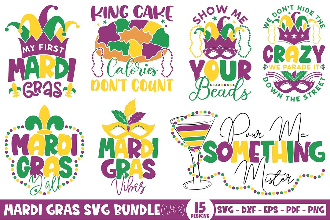 Mardi Gras SVG PNG Bundle: Fleur De Lis, Fat Tuesday, New Orleans ...