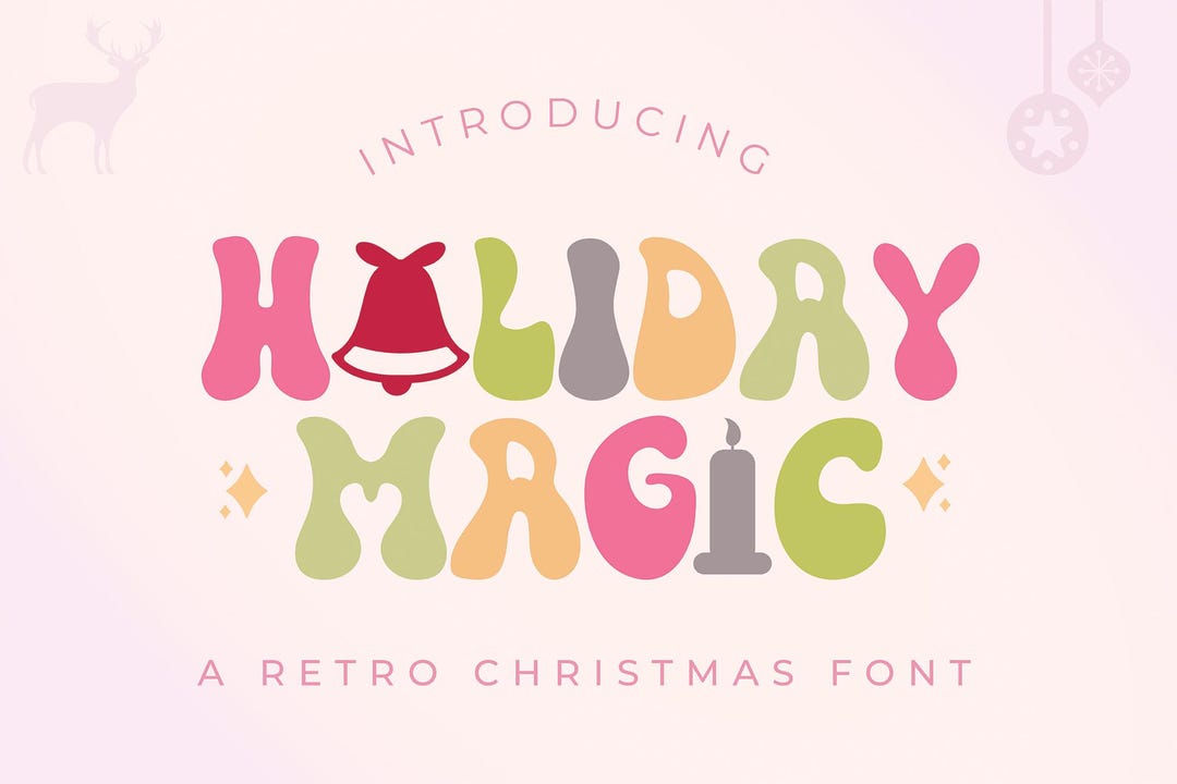Retro Christmas Font: Festive Holiday Groovy, Hippie Display Typeface ...
