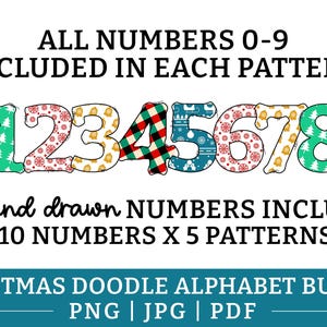 Christmas Doodle Alphabet PNG Bundle: Xmas Letters, Fonts, Clipart ...