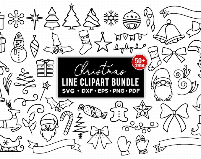 Christmas Line Art Clipart SVG Bundle - Commercial Use - Christmas ...