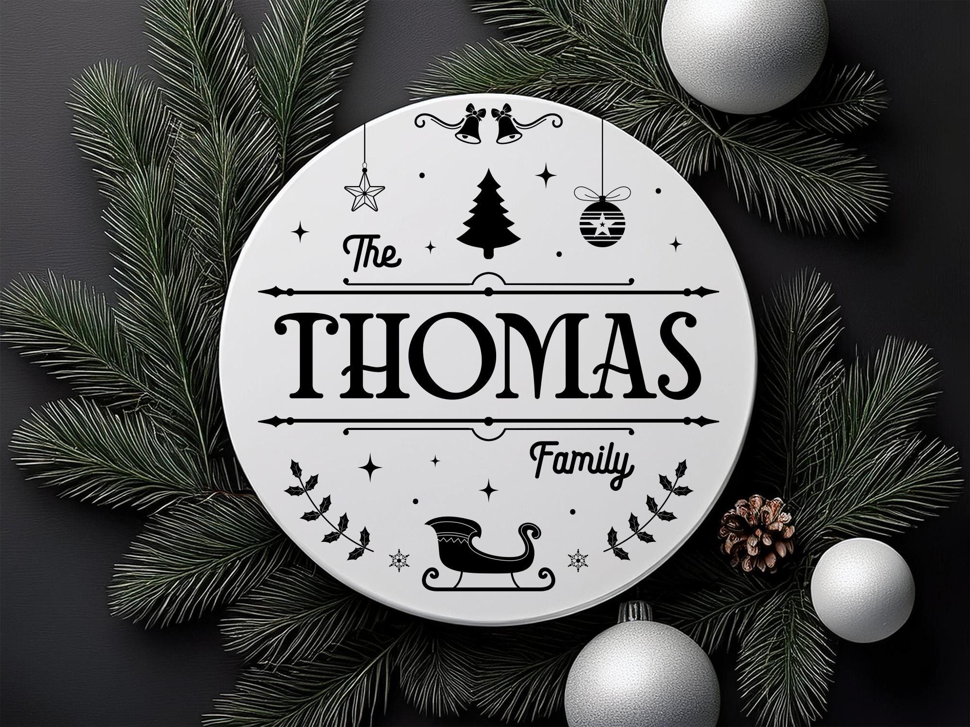 Christmas Family Name Sign SVG Bundle: Round Xmas Monogram, Door ...