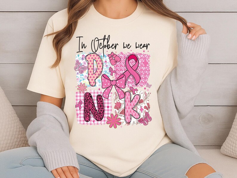 Preppy Breast Cancer Awareness PNG Sublimation: in October We Wear Pink ...