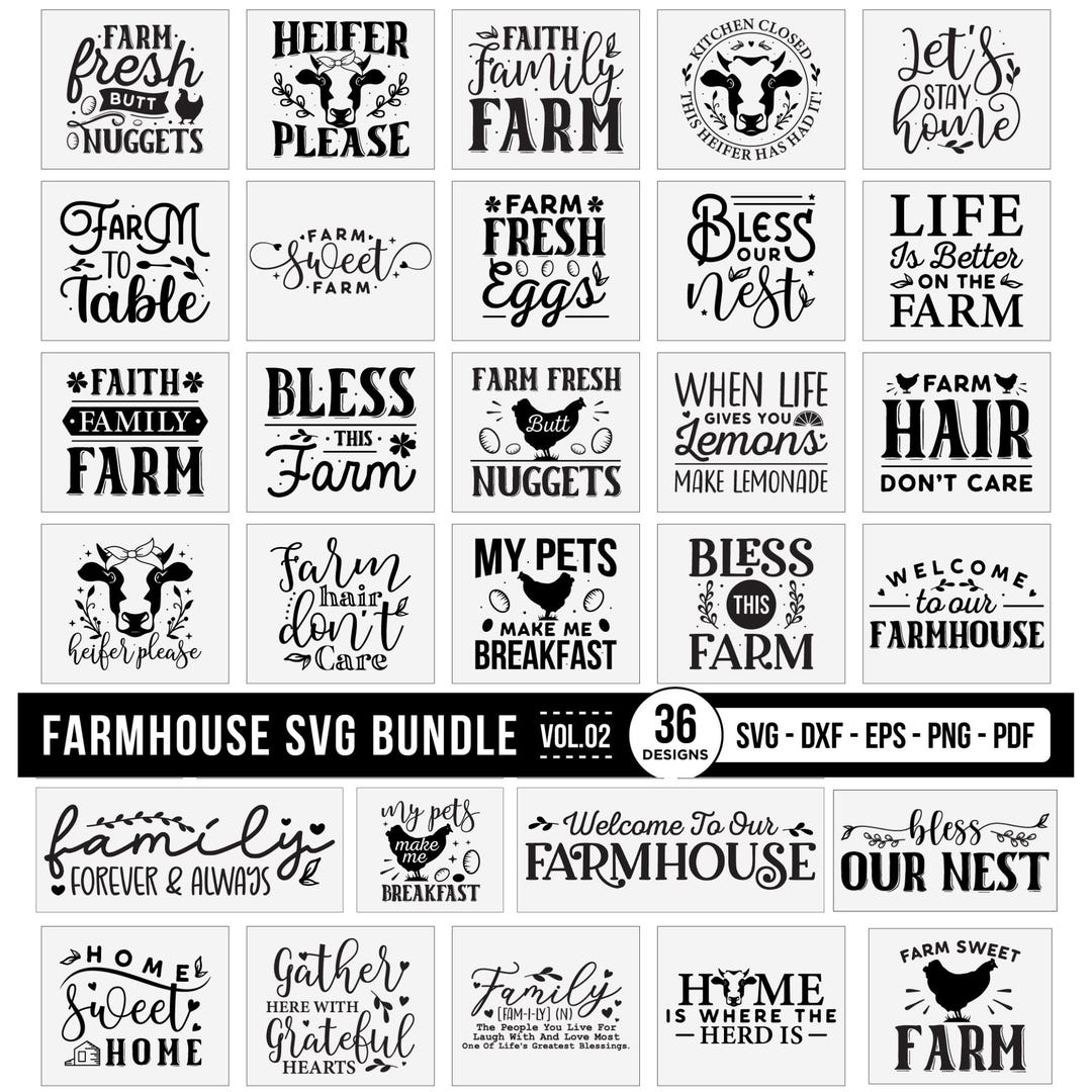 Farmhouse SVG Bundle: Funny Farm Sayings, Kitchen, Family, Country Sign ...