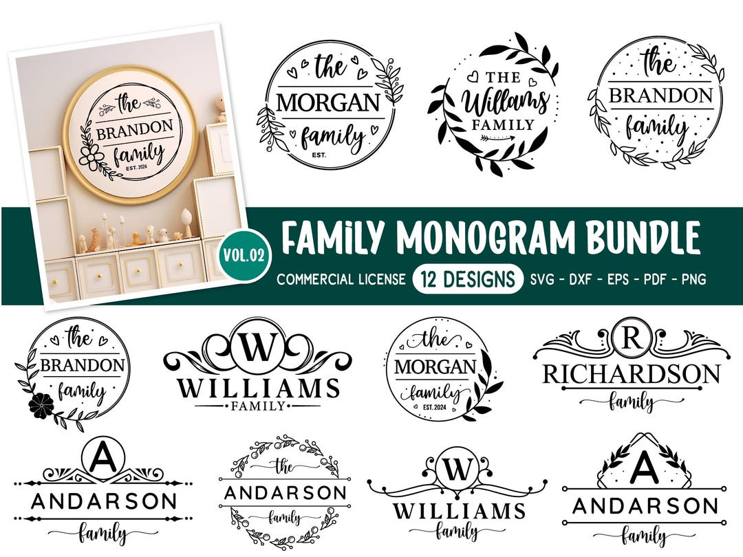 Family Monogram SVG PNG Bundle: Last Name Signs, Cricut & Silhouette ...