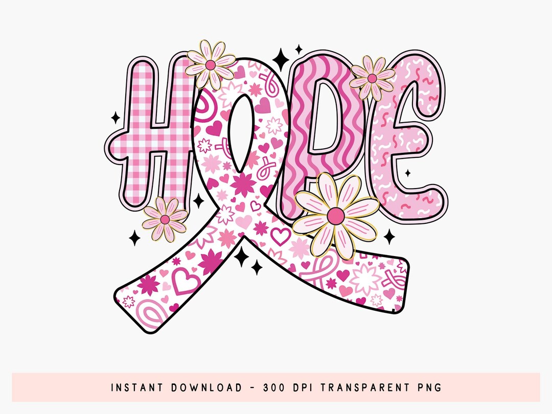 Preppy Breast Cancer Awareness PNG: Hope Sublimation, Pink Ribbon ...