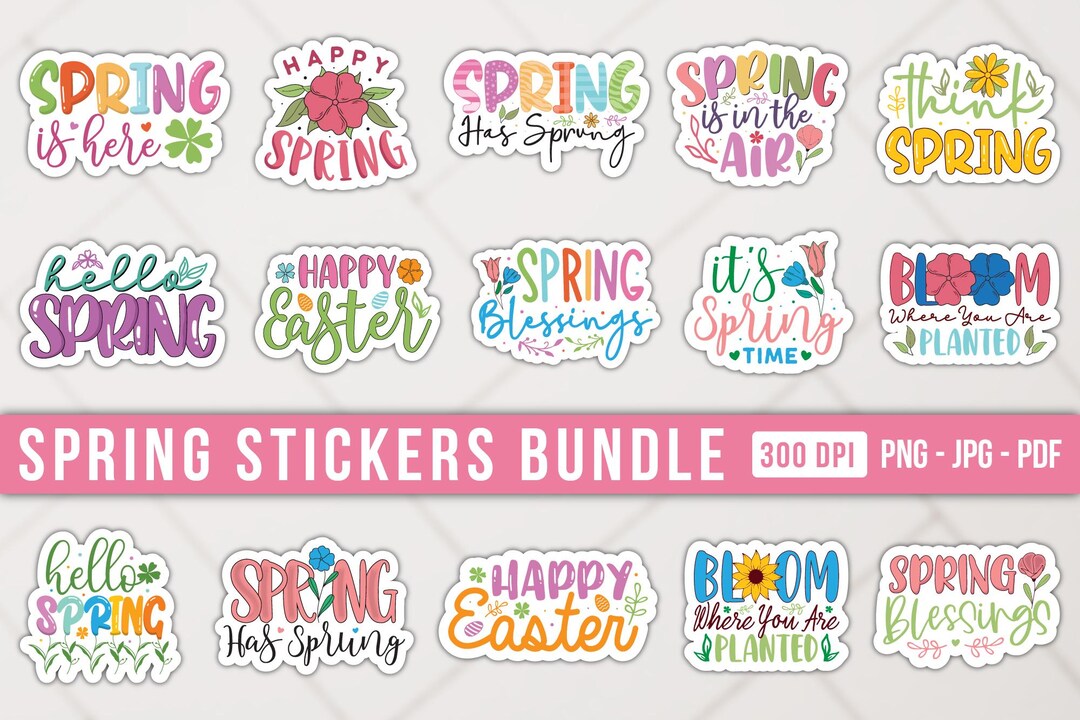 Spring Stickers PNG Bundle: Printable Spring Floral Digital Sticker for ...