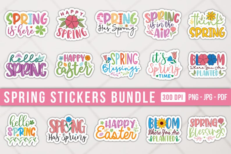 Spring Stickers PNG Bundle: Printable Spring Floral Digital Sticker for ...