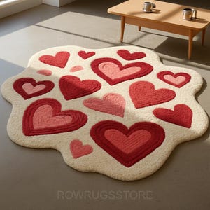 Hand-tufted Wool Heart Rug: Red & Pink Love Carpet - Etsy