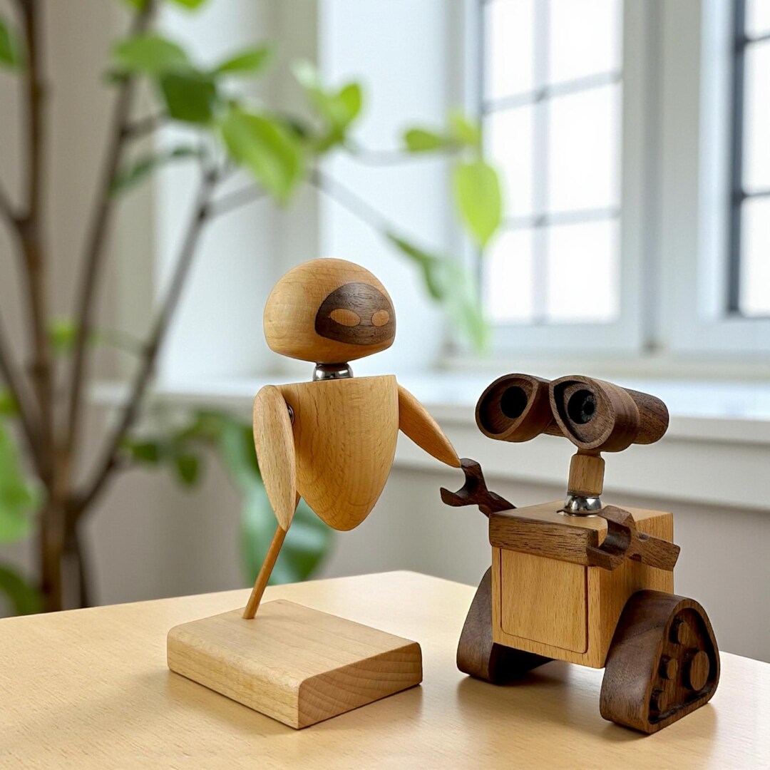WALL-E und EVE Roboter Set aus Holz • Handgefertigte, Pixar inspirierte ...