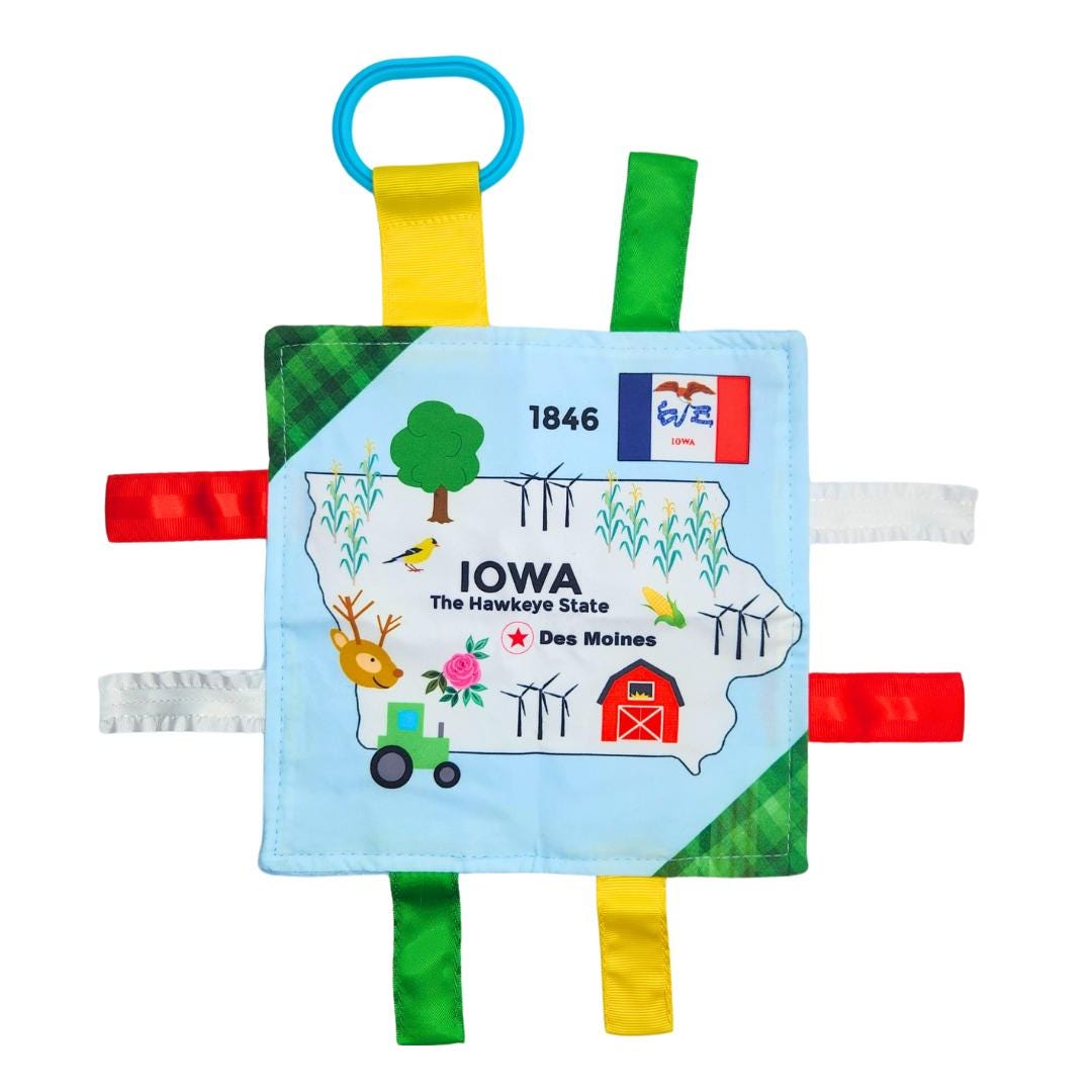 Iowa State Sensory Crinkle Square: Travel Tag Toy, Teaches Flag & Motto ...