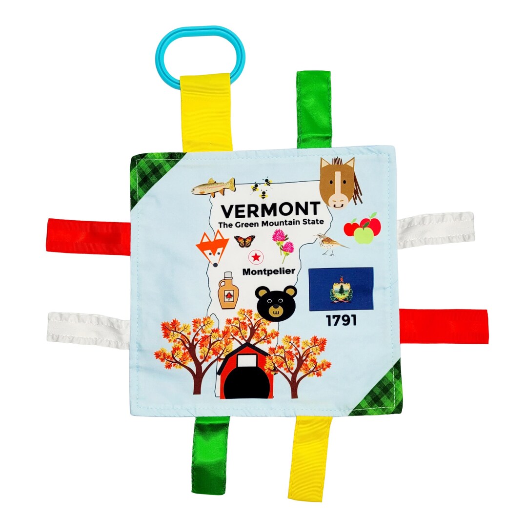 Vermont State Sensory Crinkle Square Toy: Learning Lovey Travel Tag - Etsy