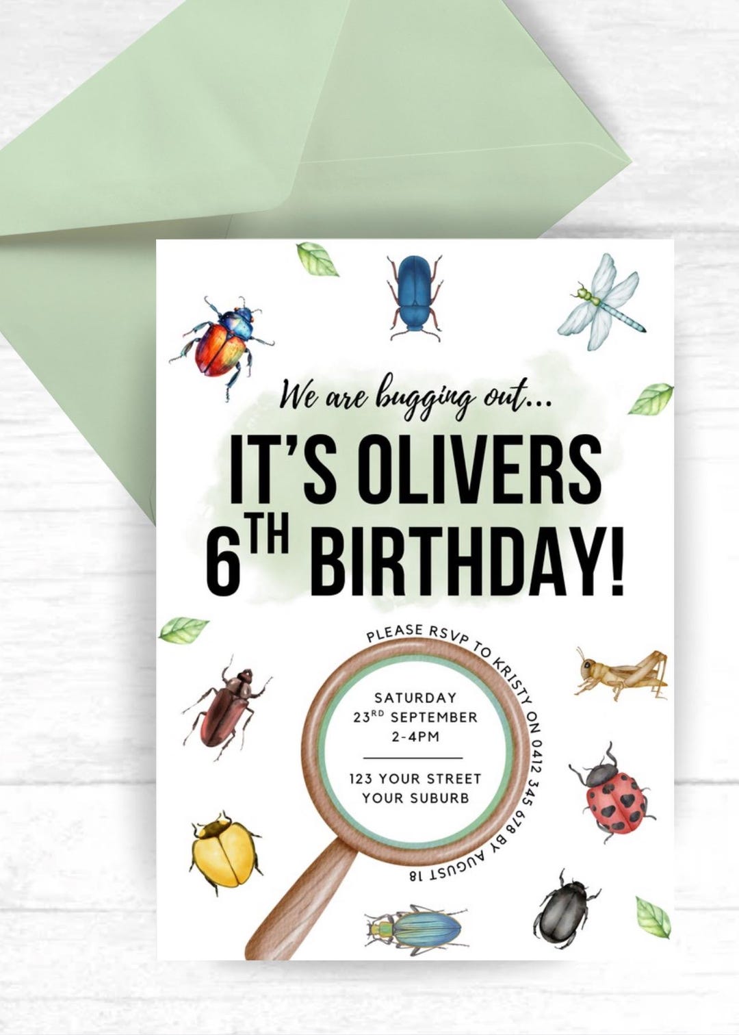 Kids Bug or Beetle Themed Birthday Invitation Template. Editable in ...
