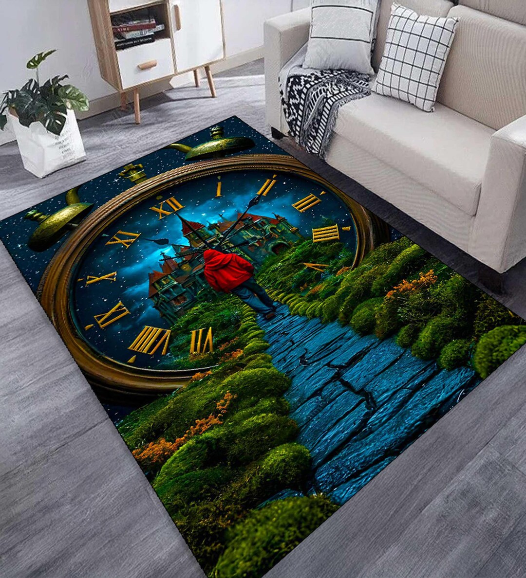 Fantasy Time Clock Rug,surreal Nature Art Rug,magical Forest Digital ...