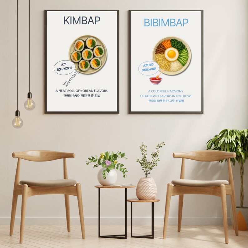 Korean Food Poster Set | Bibimbap, Kimbap, Tteokbokki Prints | Asian ...