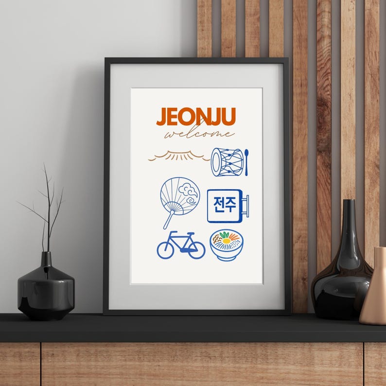 Korean Jeonju Travel Poster | Traditional City Art Print | Minimal Wall ...