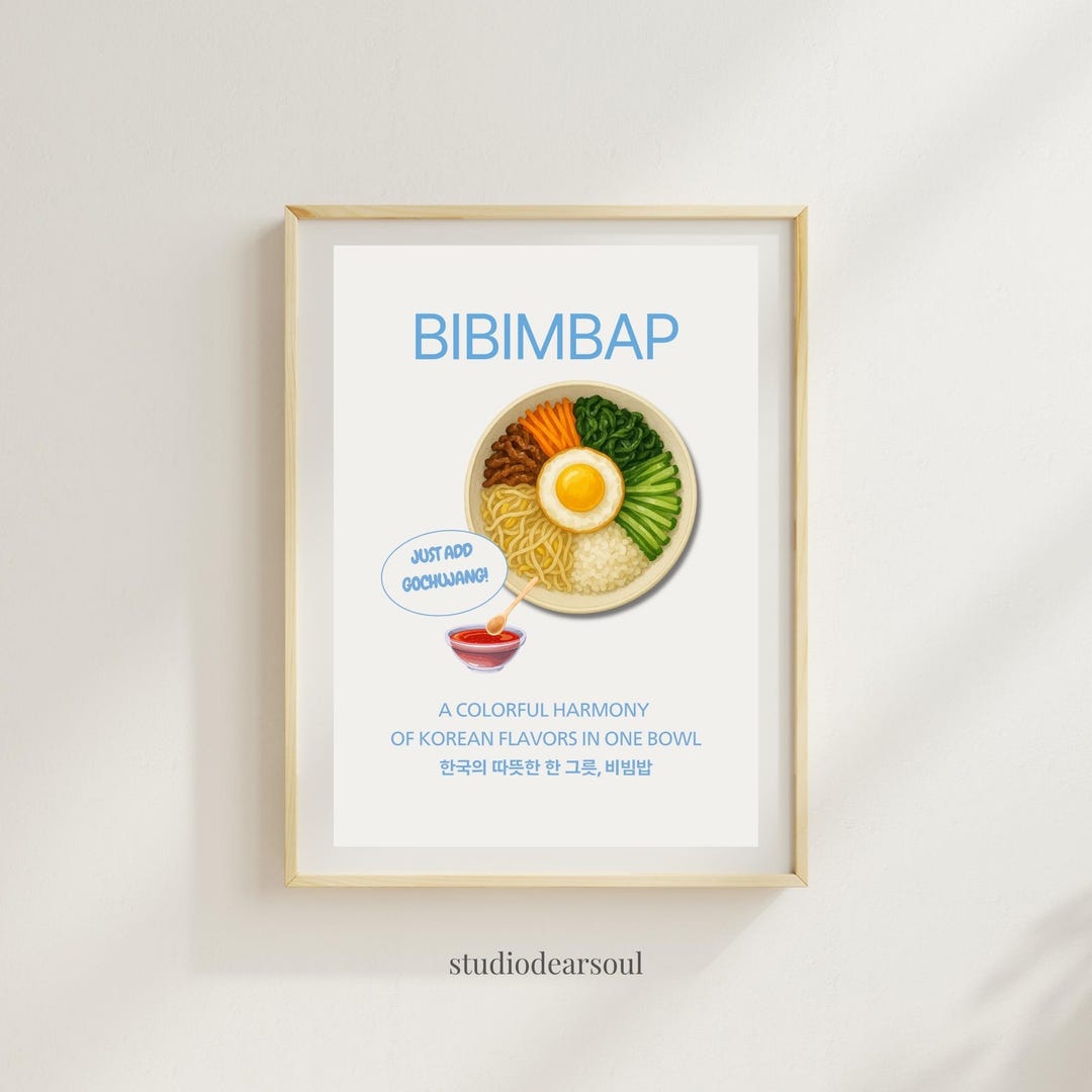 Bibimbap Poster | Korean Traditional Dish Watercolor Print | Asian ...