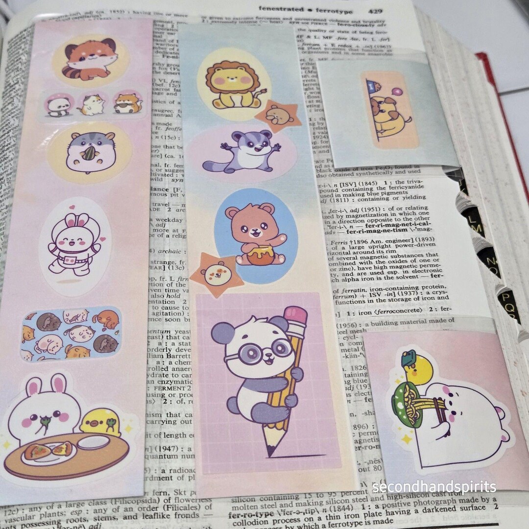 Kawaii ANIMALS Bookmark Set. 2 Straight and 2 Magnetic Bookmarks ...