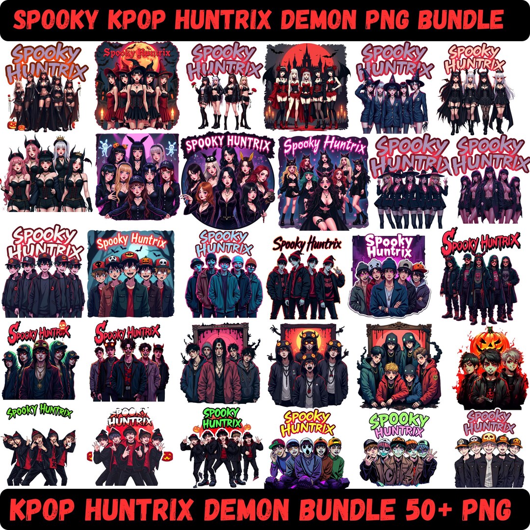 Spooky Huntrix Halloween Png,kpop Demon Hunters Clipart,saja Girls PNG ...