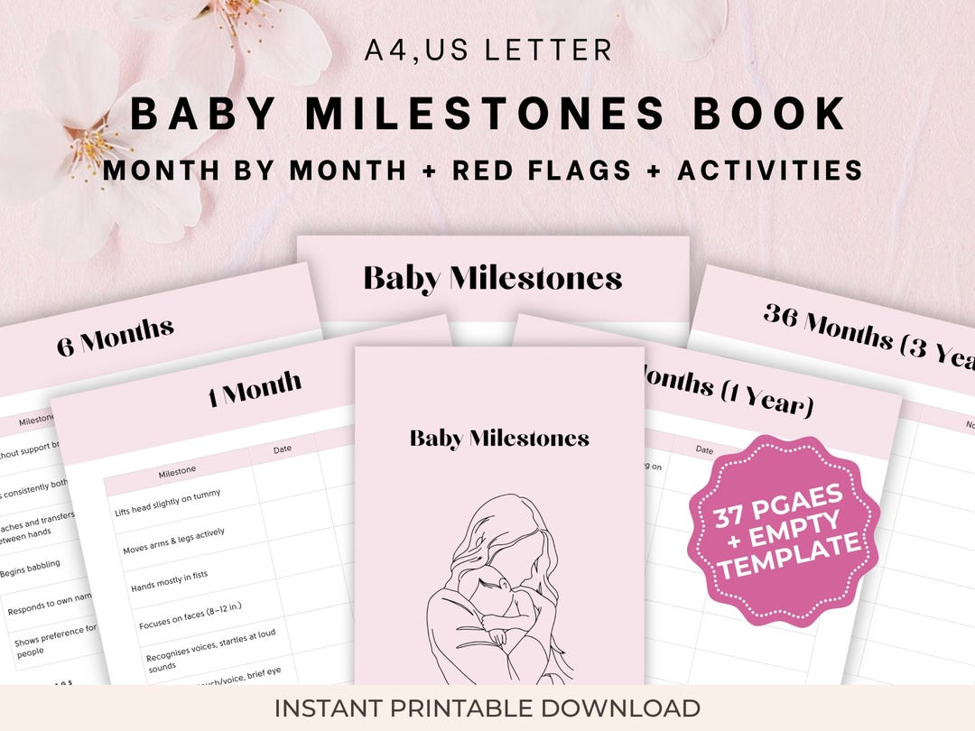 Pink Baby Milestones Tracker | Development Chart, Red Flags (PDF) - Etsy