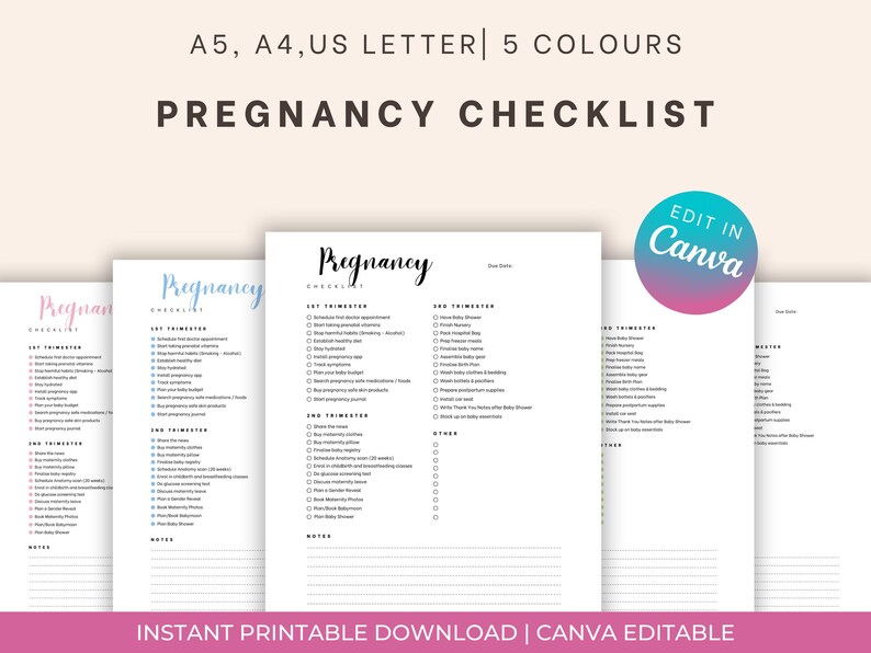 Printable Pregnancy Checklist PDF, Trimester Tracker for Moms-to-be ...