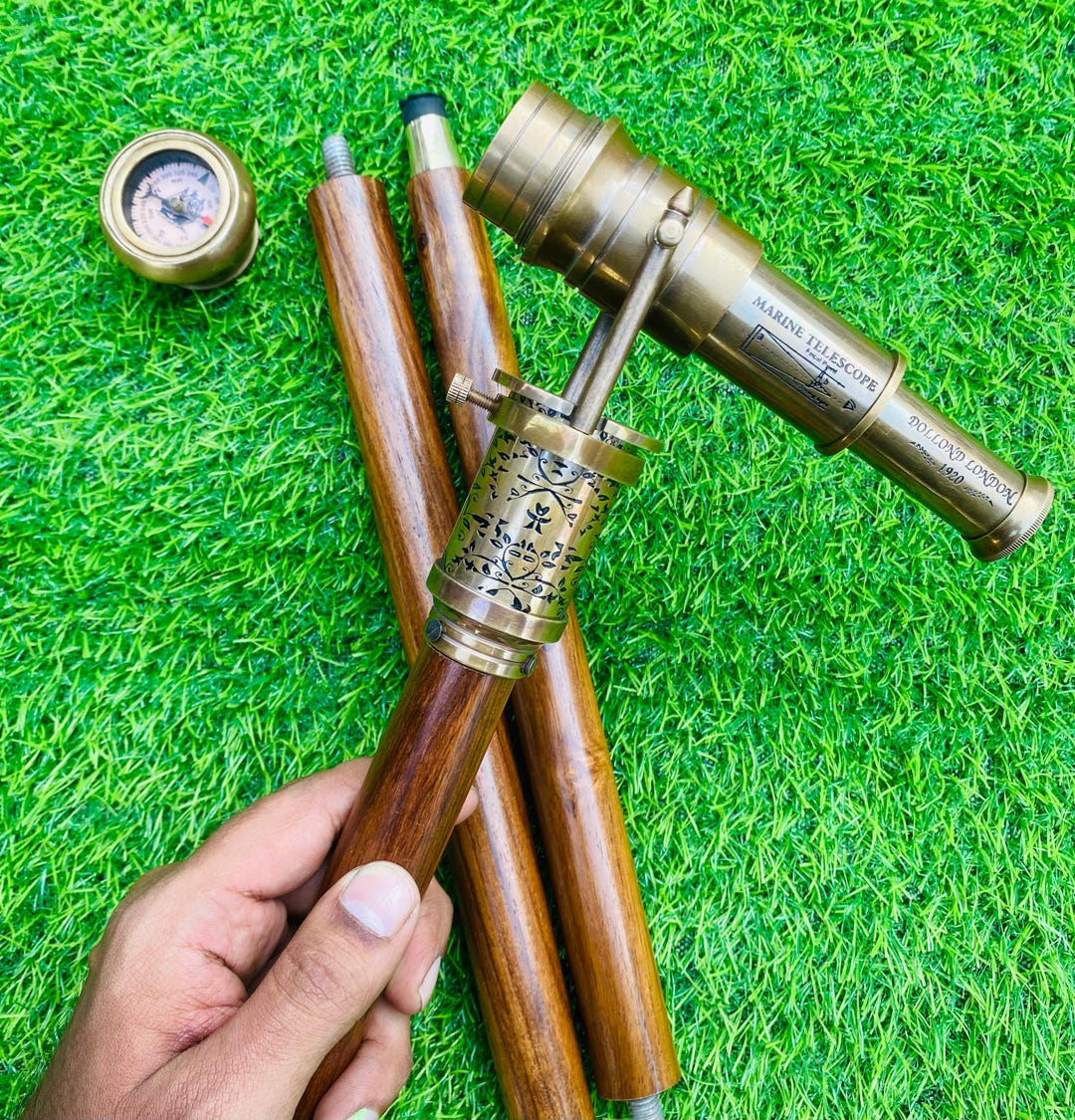 Engraved Brass Walking Stick With Hidden Telescope & Compass - Etsy