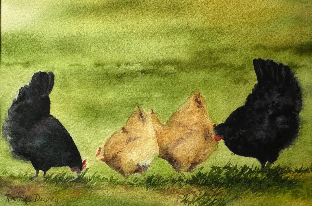 Original Watercolor Painting by Rainey Dewey Entitled "chickens ...