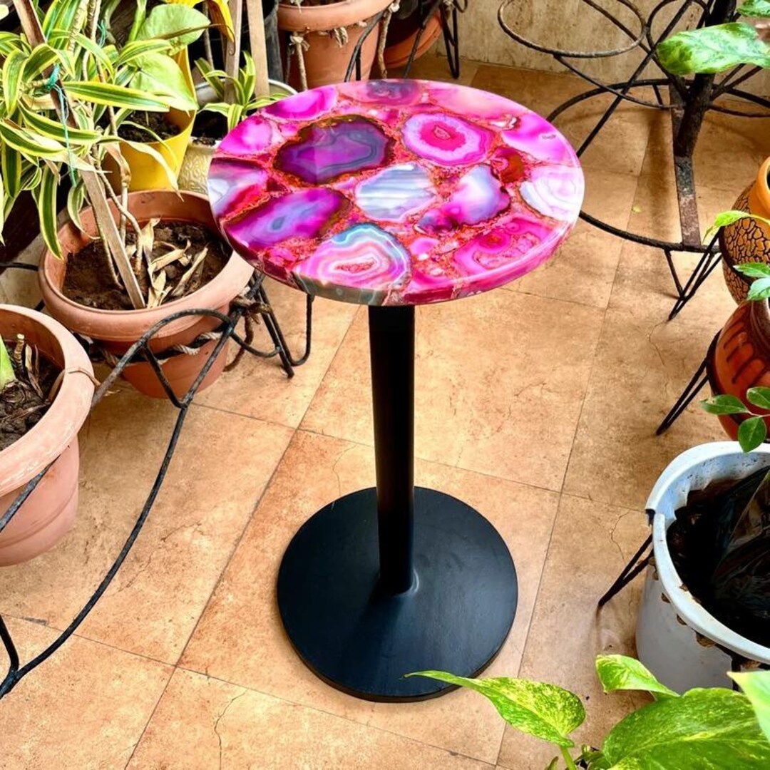 Handmade Pink Geode Resin Accent Table | Modern Pedestal Side Table - Etsy