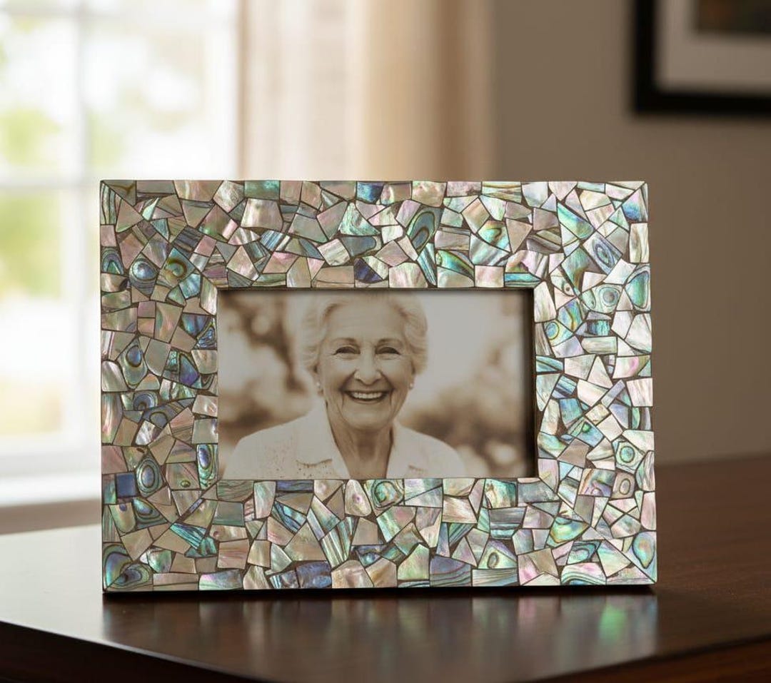 Handmade Abalone Shell Mosaic Picture Frame | Iridescent Coastal Decor ...