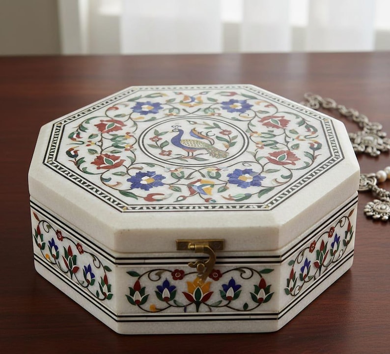 Buy Exquisite Hand Inlaid Marble Keepsake Box Authentic Pietra Dura Art ...