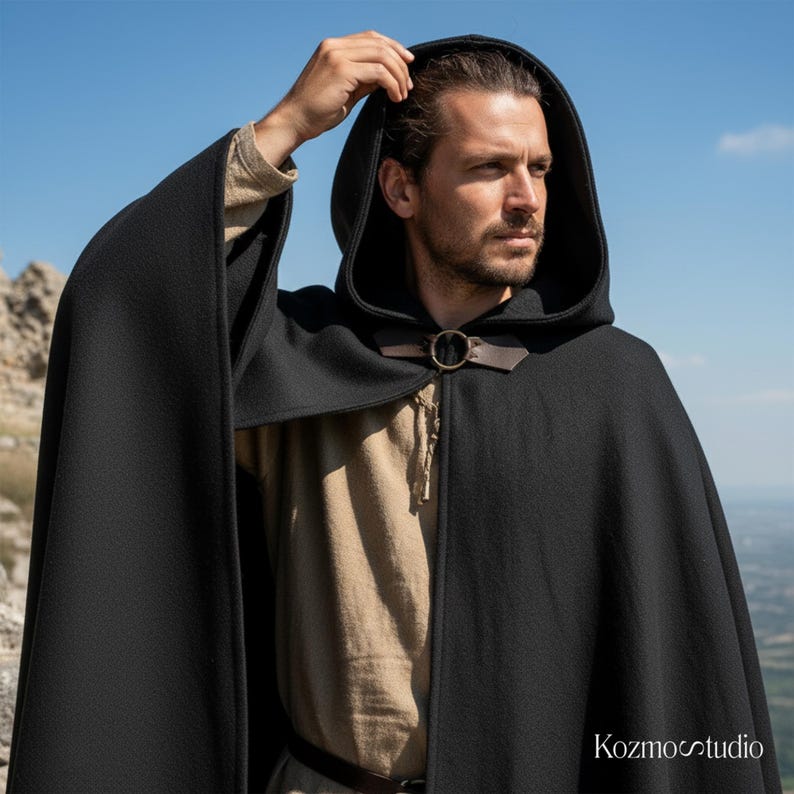 Medieval Hooded Cloak for Men – Renaissance Fantasy Cape, Viking LARP ...